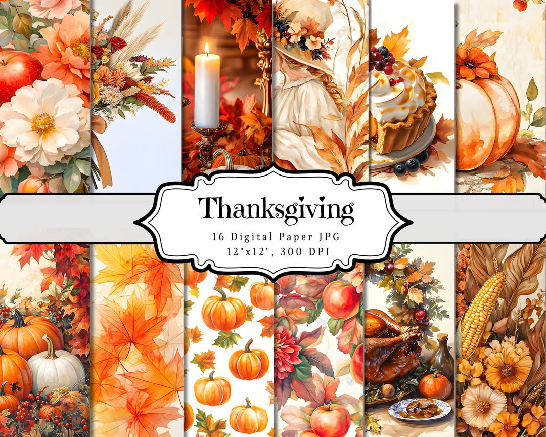 Thanksgiving Digital Paper, Autumn Fall Printable Ephemera, Cozy ...