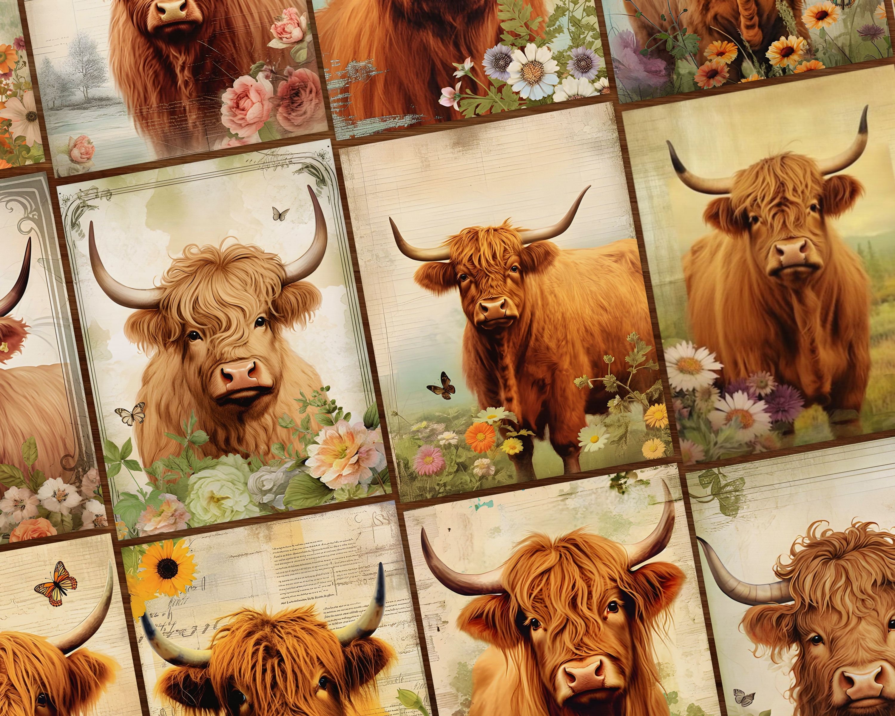 Highland Cow Junk Journal Paper Kit, Mixed Media, Journaling Printable ...