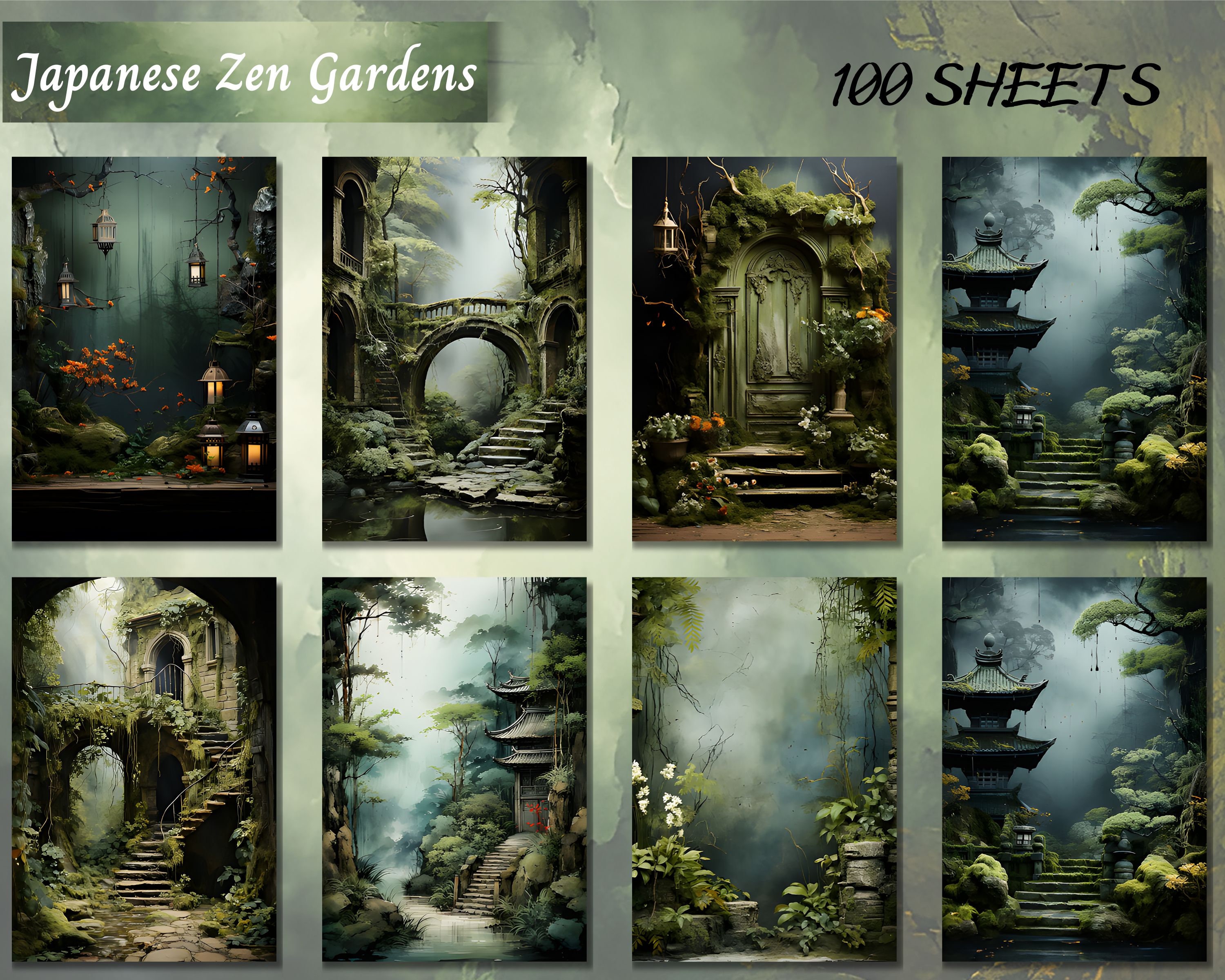 Japanese Zen Garden Junk Journal Paper, Calming Nature Printable ...