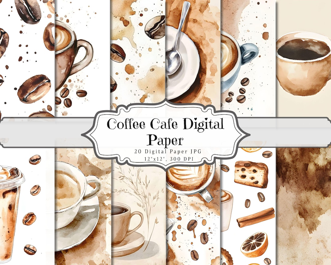Coffee Cafe Digital Paper, Tea Drink Printable Ephemera, Vintage Coffee ...