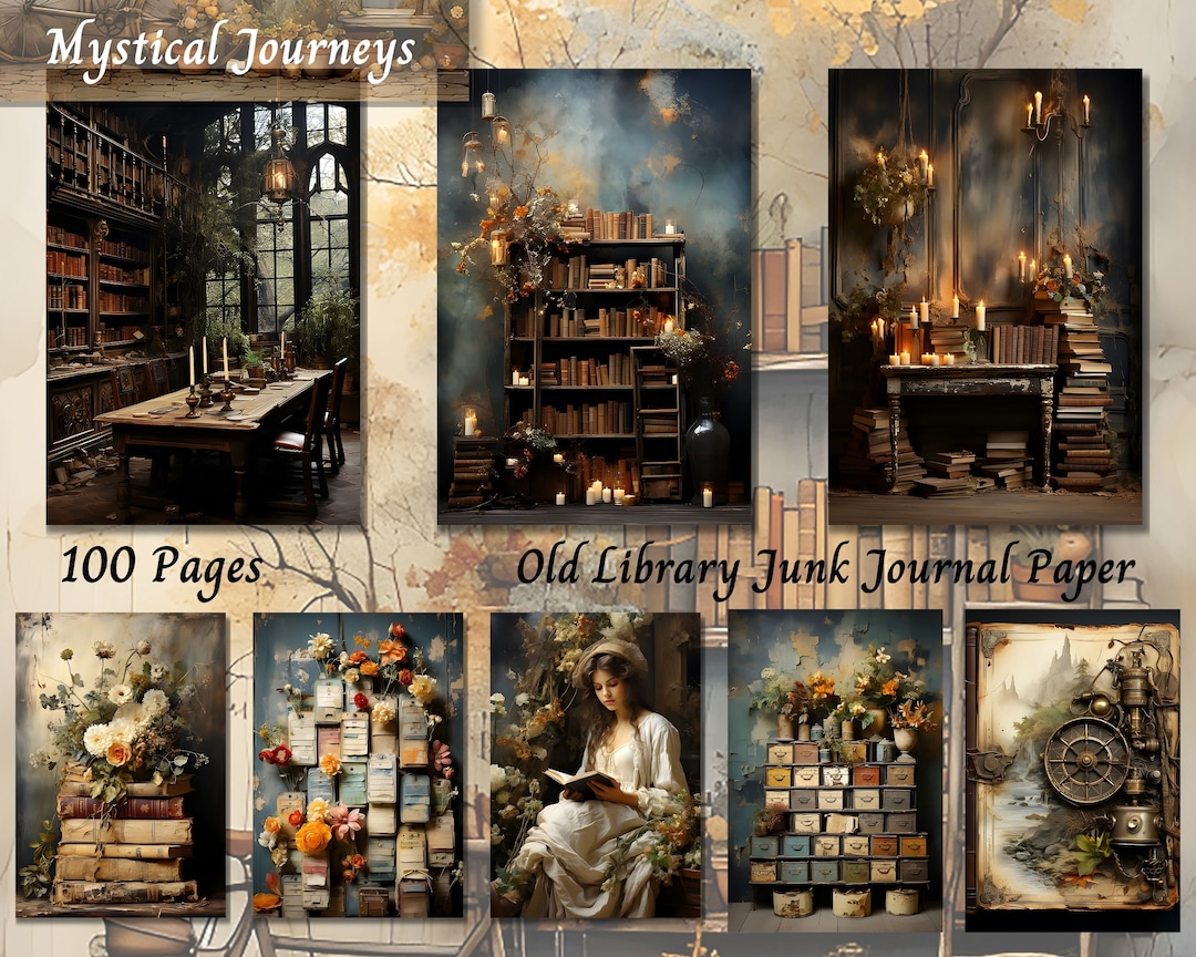 Old Libraries Junk Journal Paper Kit, Homemade Ephemera Journal, Shabby ...