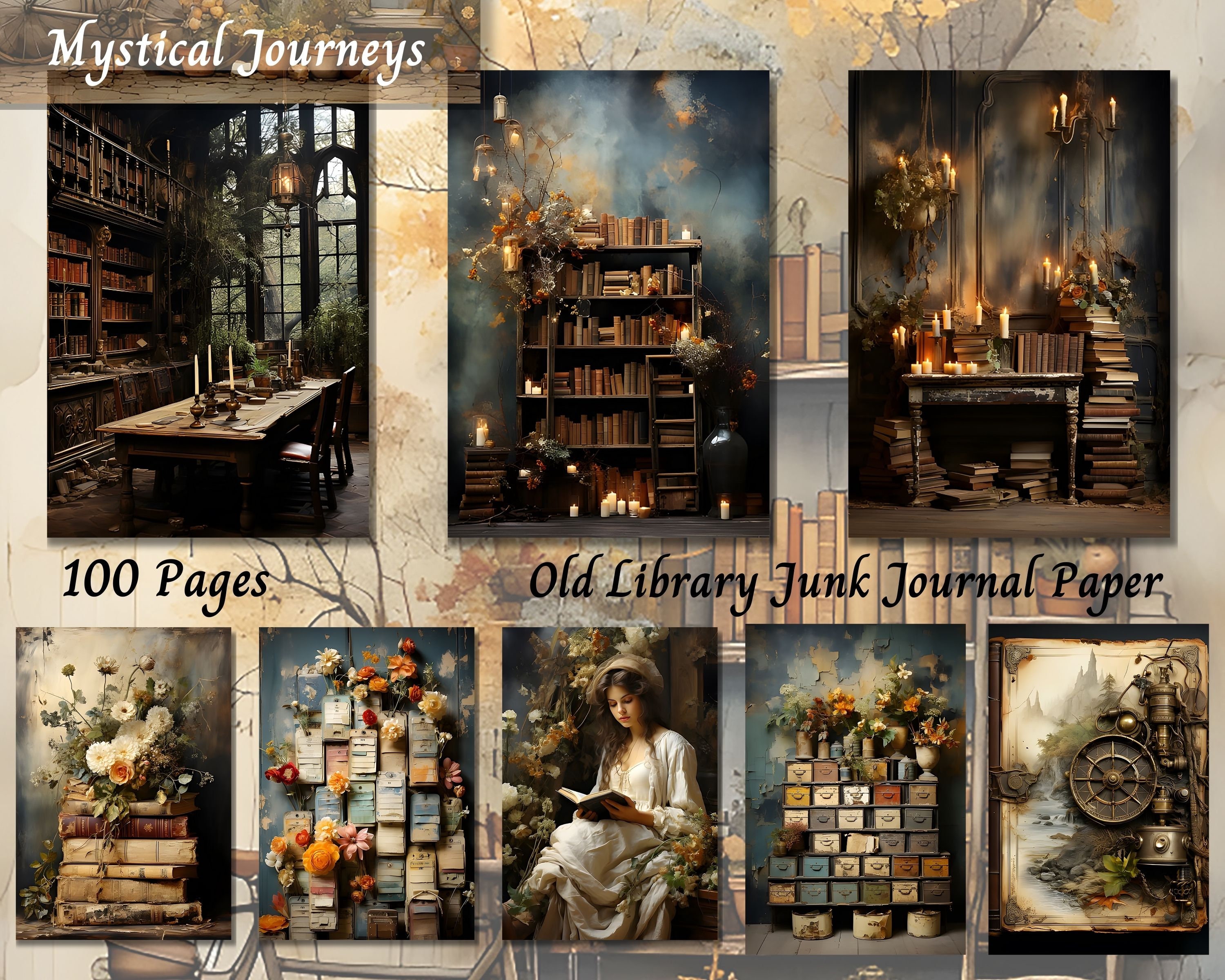 Old Libraries Junk Journal Paper Kit, Homemade Ephemera Journal, Shabby ...
