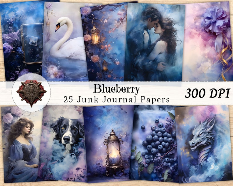 Blueberry Junk Journal Pages, Watercolor Junk Journal Printables ...