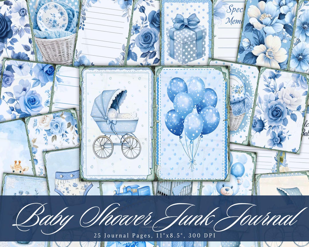 Baby Shower Junk Journal Paper, Watercolor Shabby Chic Printable ...