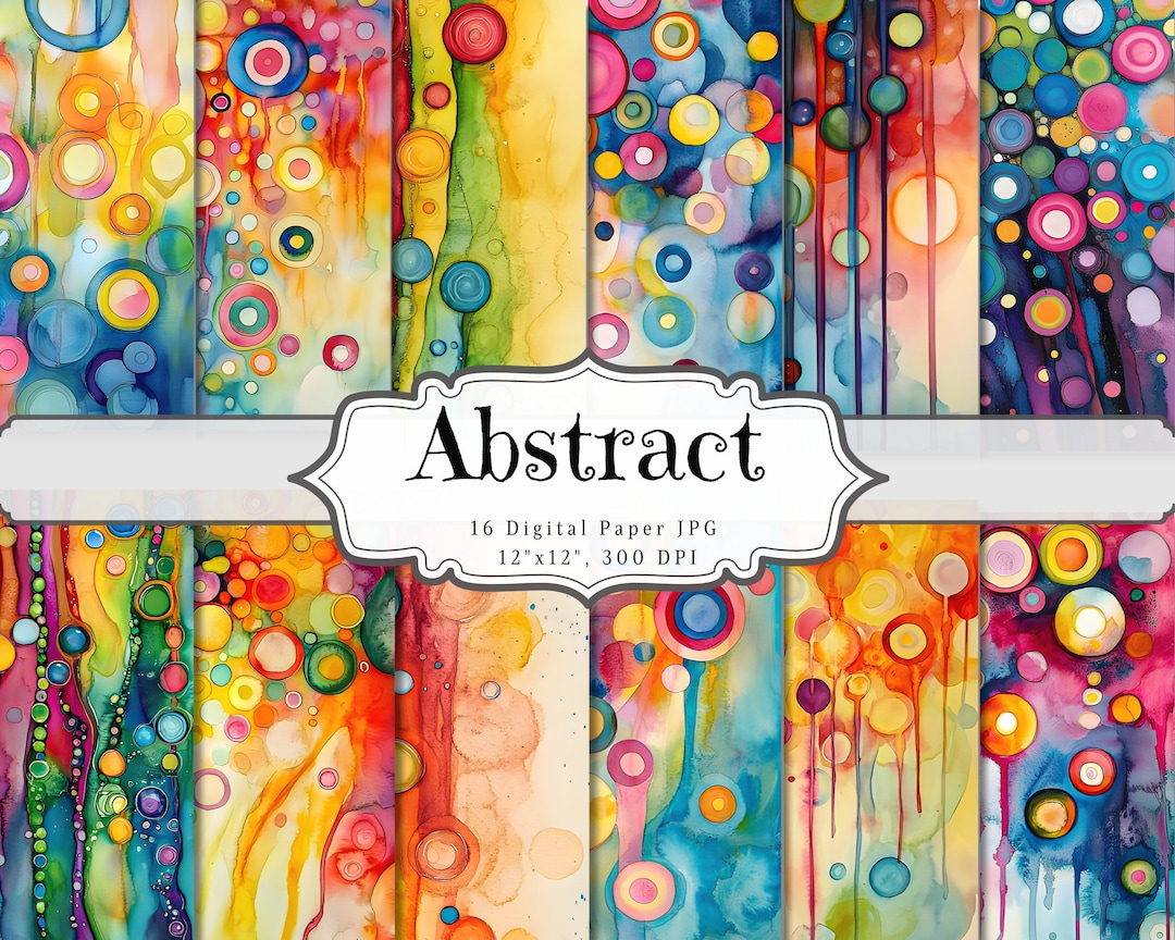 Abstract Digital Paper, Boho Colorful Printable Ephemera, Retro ...