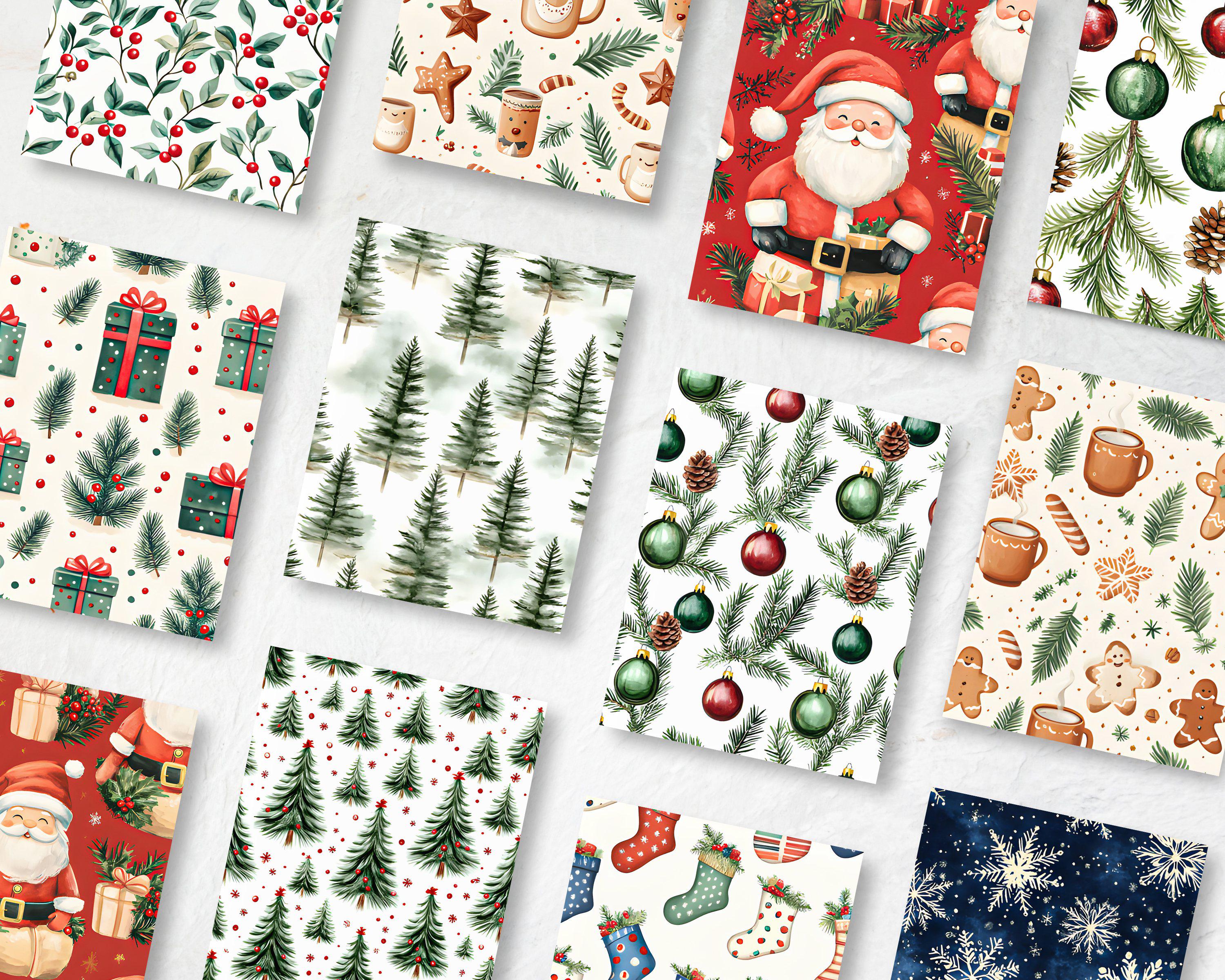 Christmas Digital Paper, Winter Xmas Printable Ephemera, Vintage Santa ...