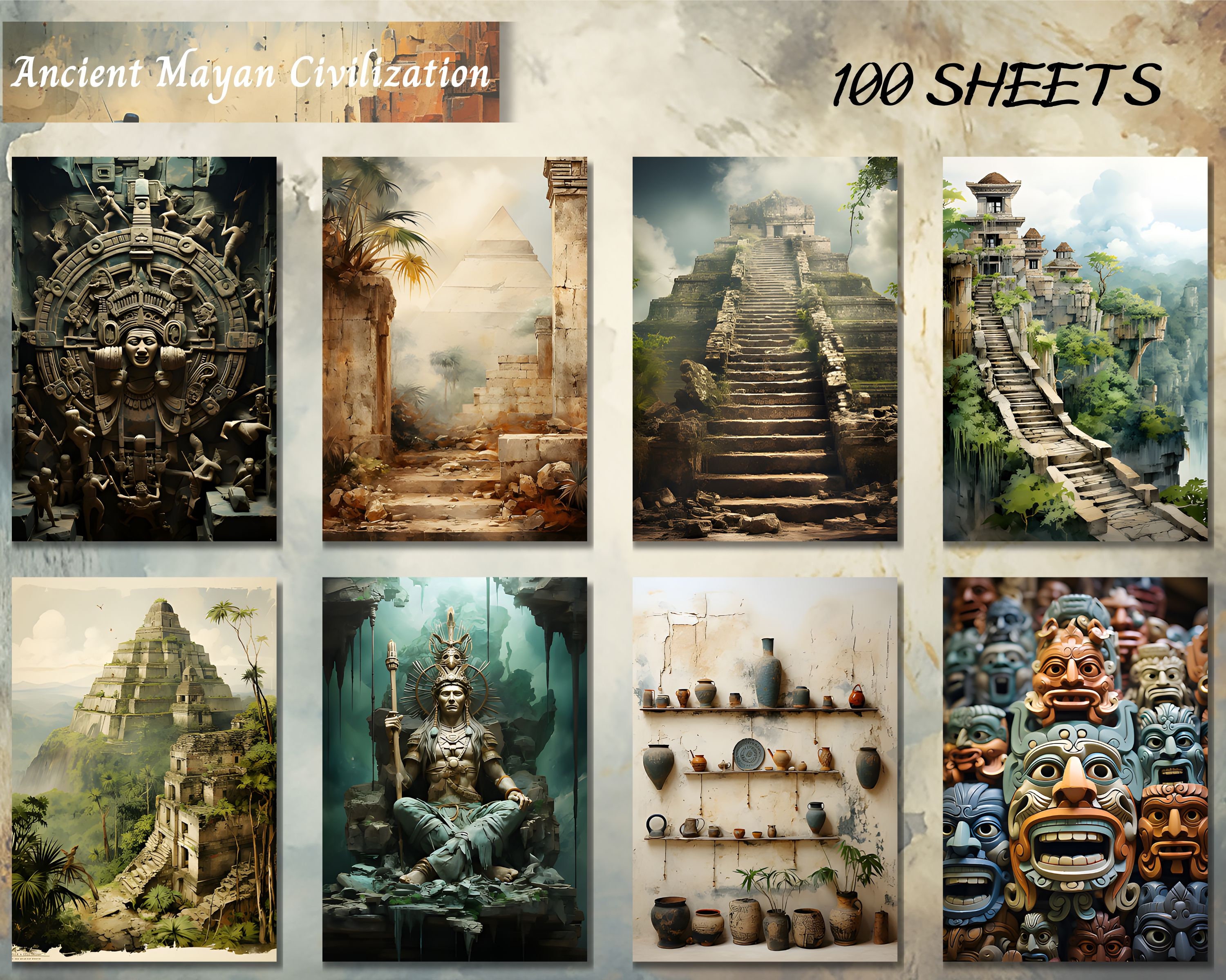 Big Journaling Bundle, Ancient Mayan Civilization Junk Journal Paper ...