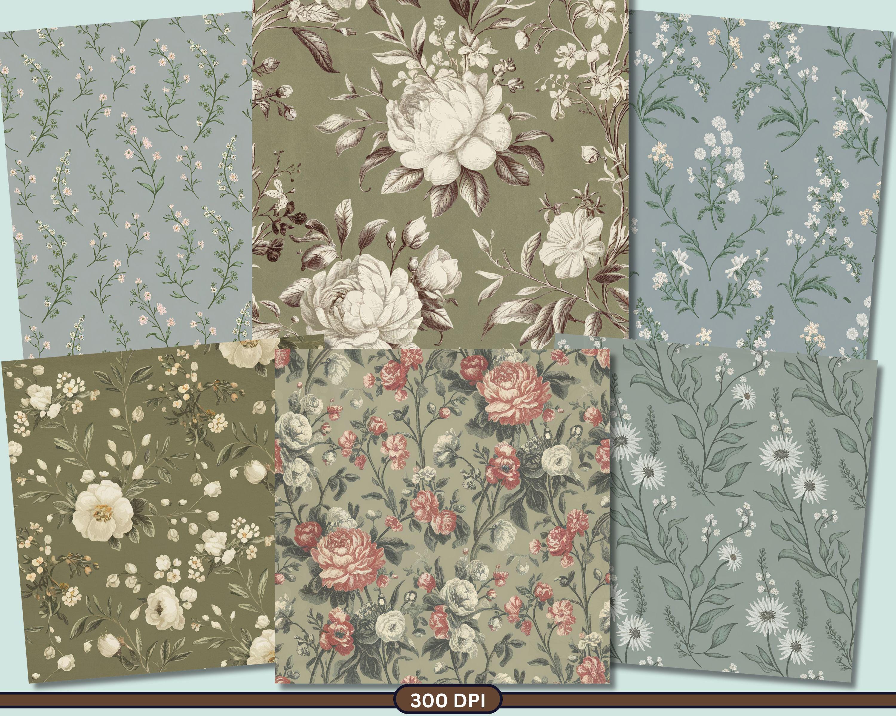 Sage Green Floral Digital Paper Pack • Elegant Botanical Backgrounds ...