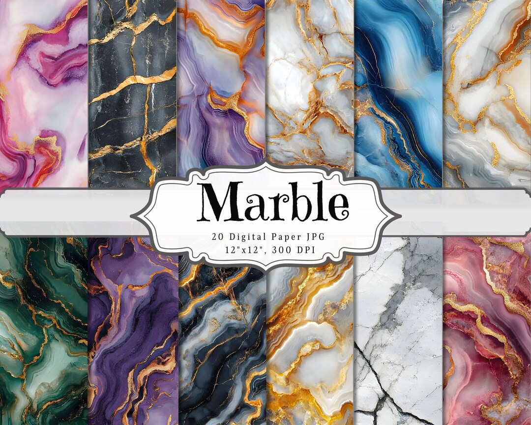 Marble Digital Paper, Metallic Marble Printable Ephemera, Vintage Color ...