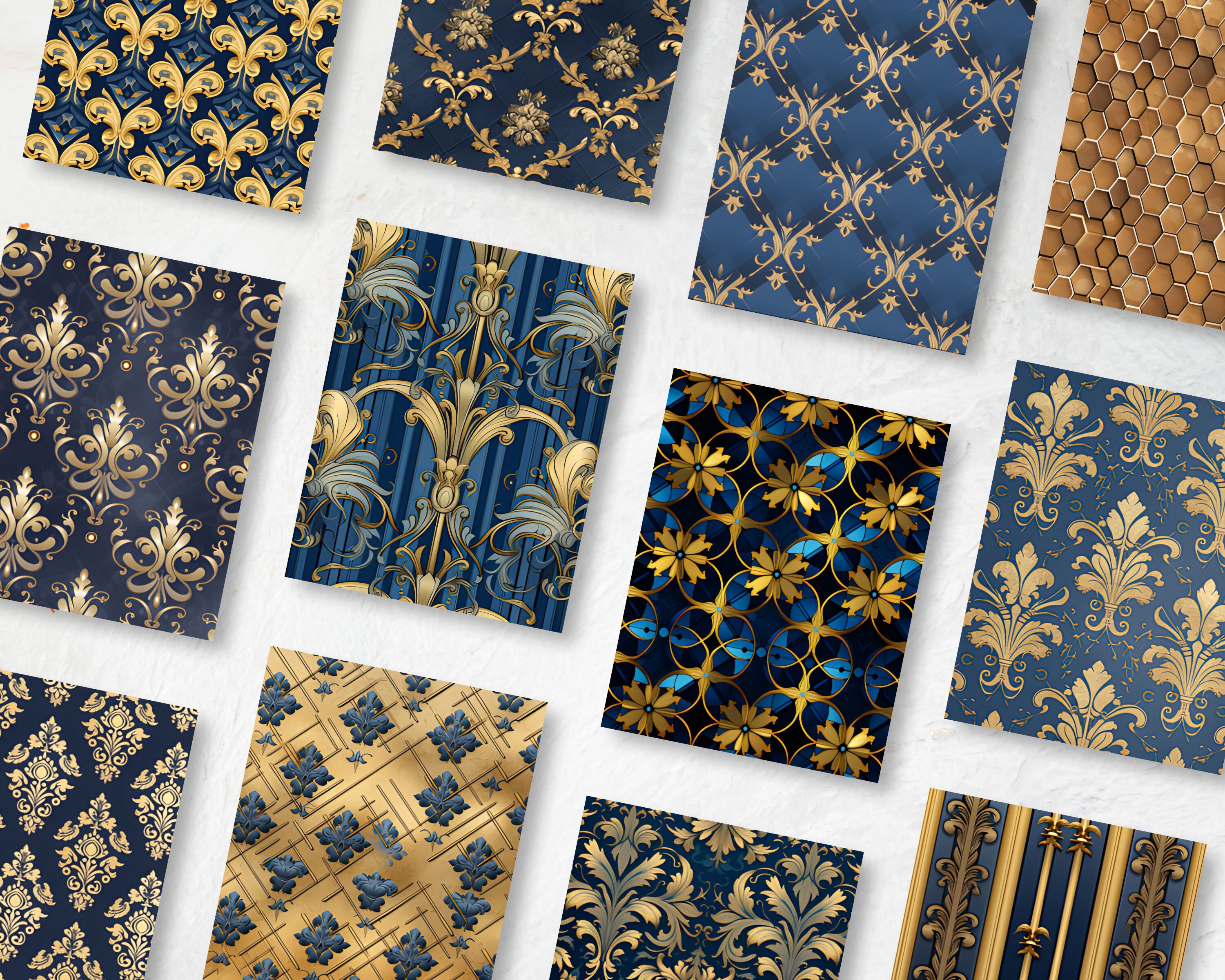 Blue and Gold Digital Paper Pack - Watercolor Abstract & Navy Blue Gold ...