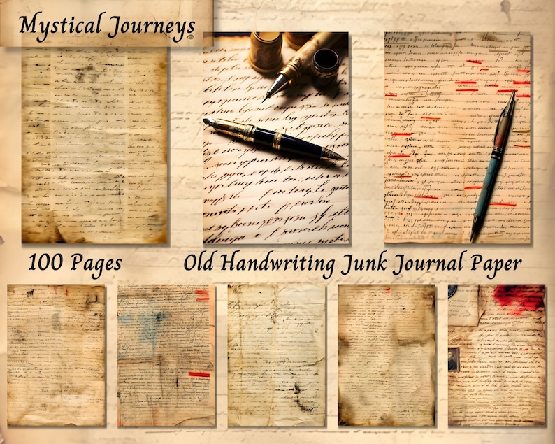 Vintage Handwritten Junk Journal Pages, Printable Writing Antique Old ...