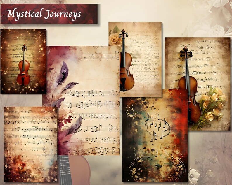 Music Theme Junk Journal Paper, Vintage Song Sheet Printable Ephemera ...