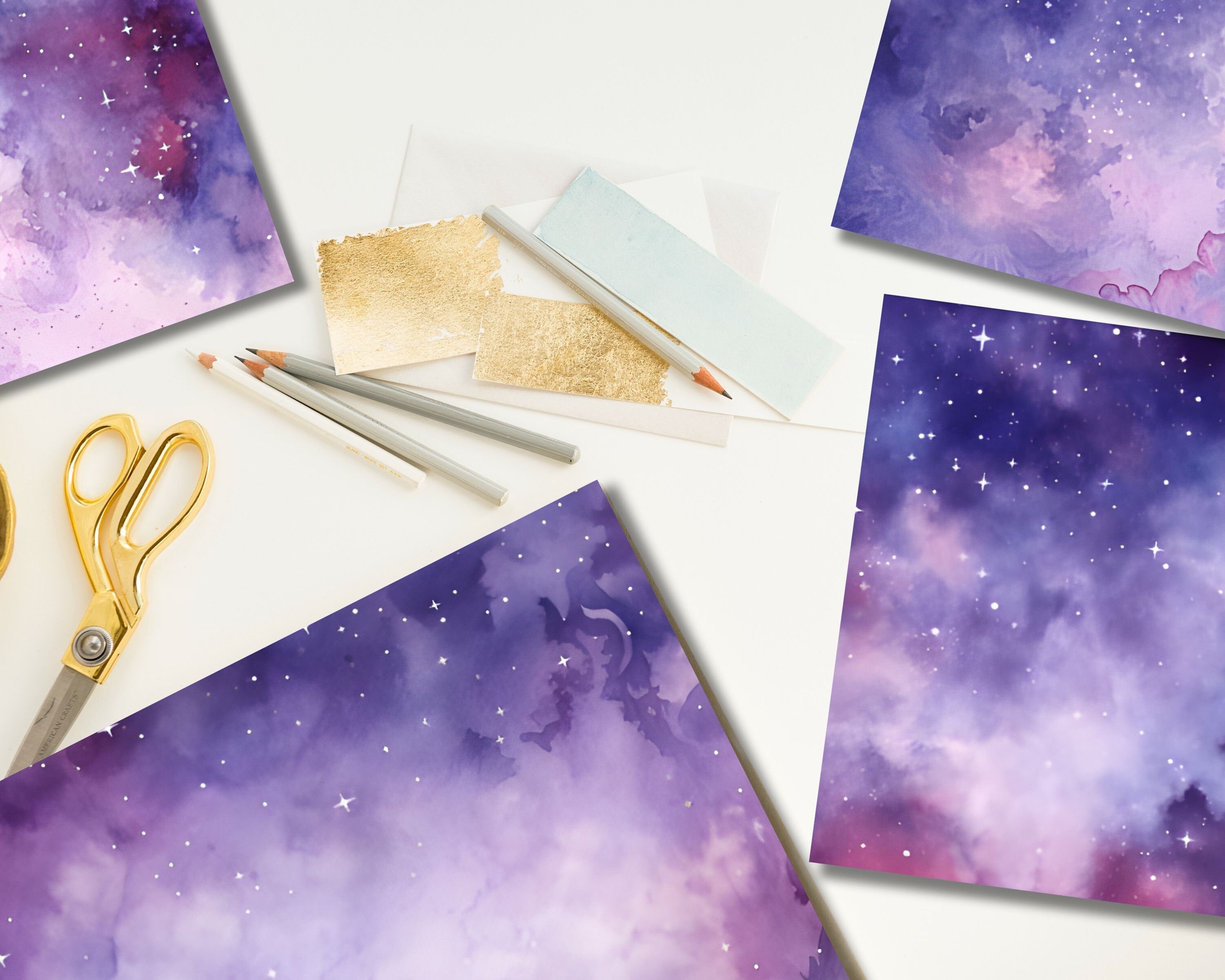 Galaxy Junk Journal Pages: Watercolor Starry Night, Celestial Journal ...