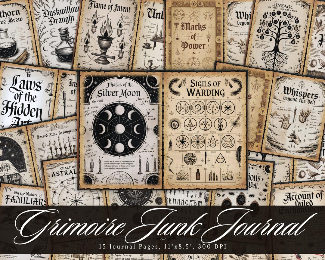 Grimoire Junk Journal Pages • 15 Witchy Printable Papers • Dark Magic ...