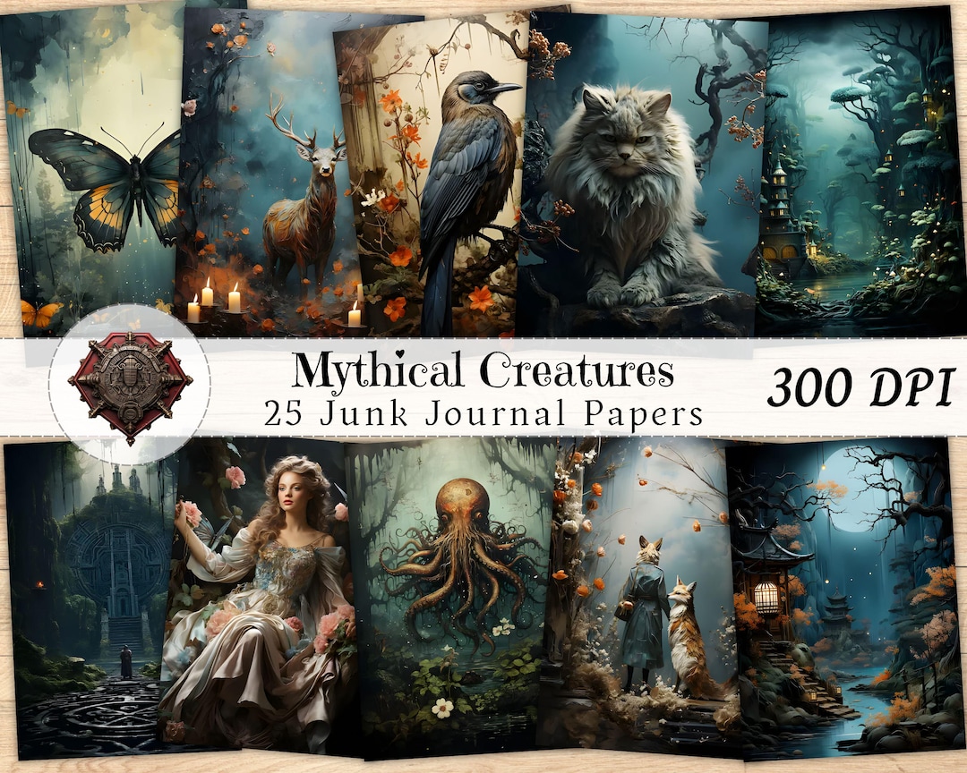 Mythical Creatures Junk Journal Paper, Mythical Ephemera Shabby Chic ...