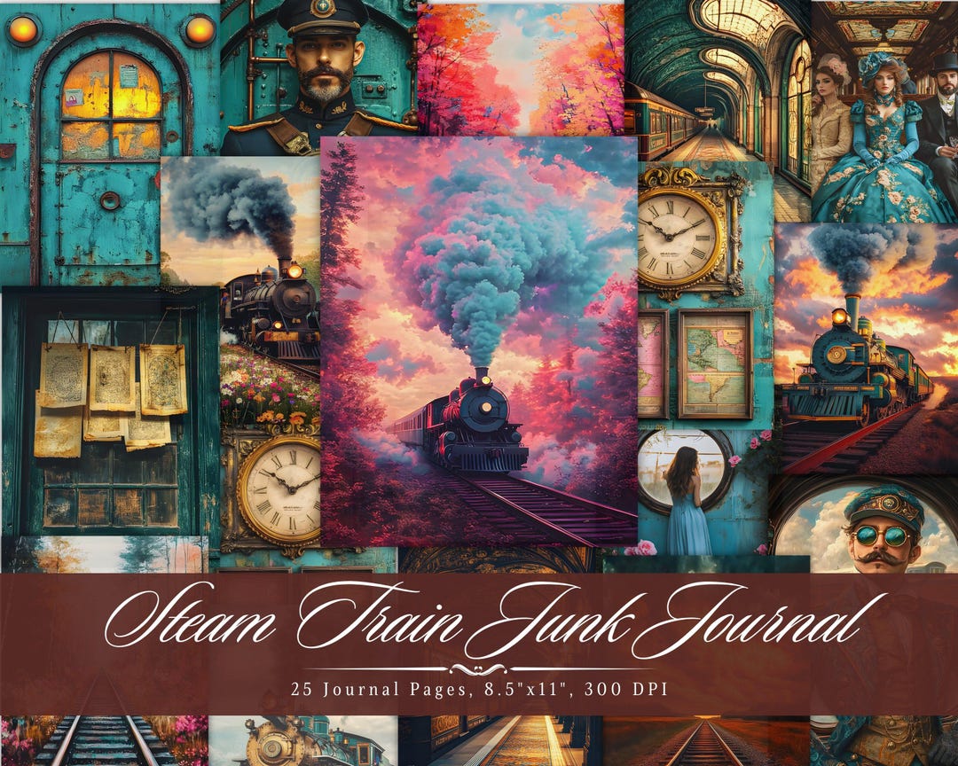 Steam Train Junk Journal Paper, Vintage Railway Printable Ephemera ...