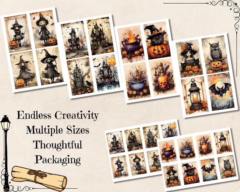 Spooky Halloween Junk Journal Pages - Halloween Scene, Mixed Media ...