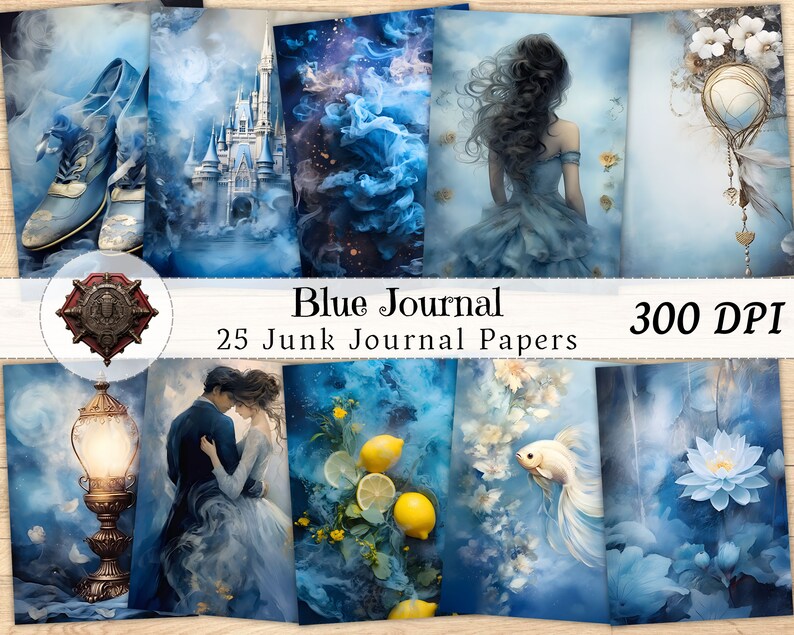 Blue Journal Paper, Shabby Chic Printable Watercolor Journal Pages ...