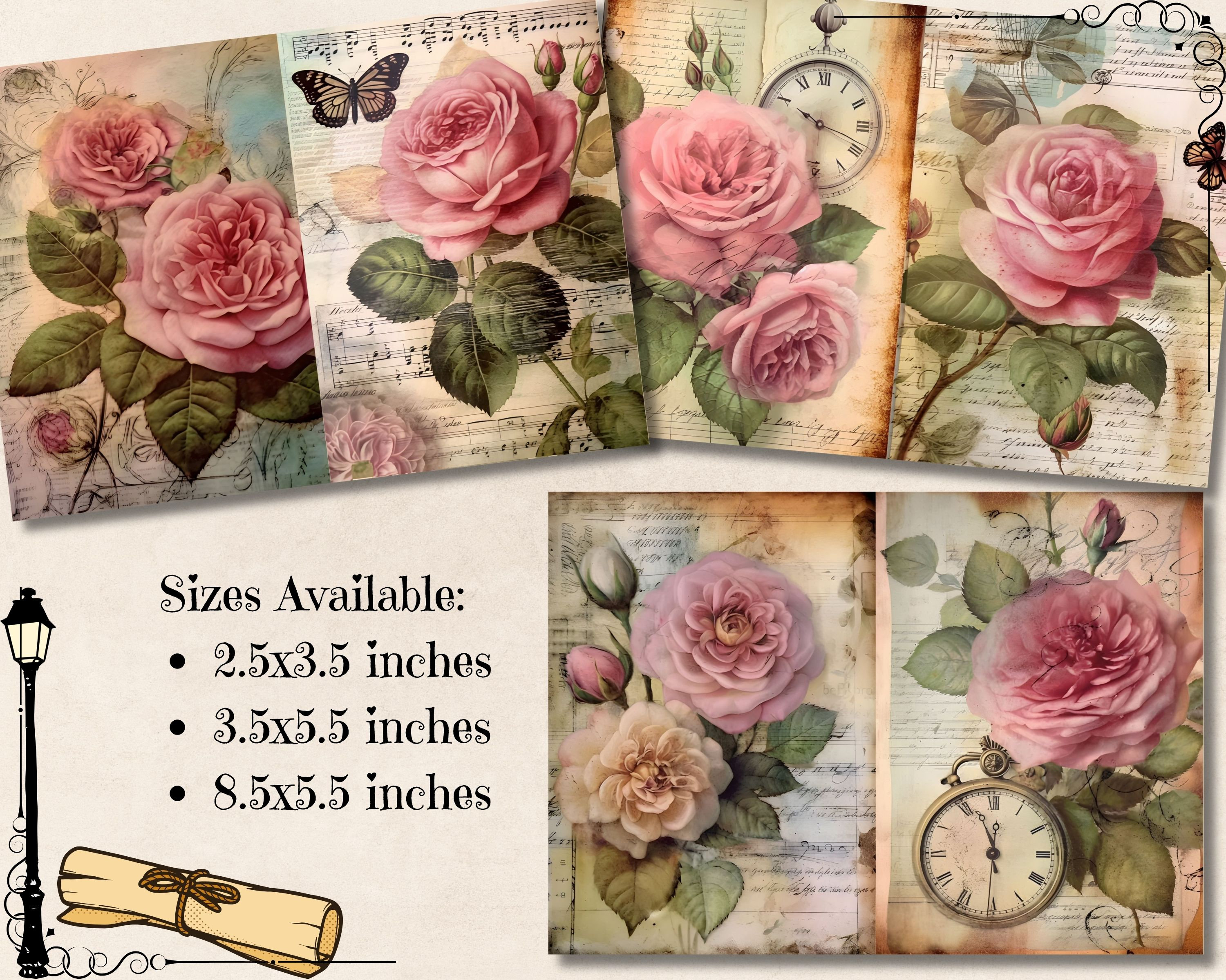 Big Bundle, Rose Junk Journal Paper, Vintage Junk Journal Pages ...