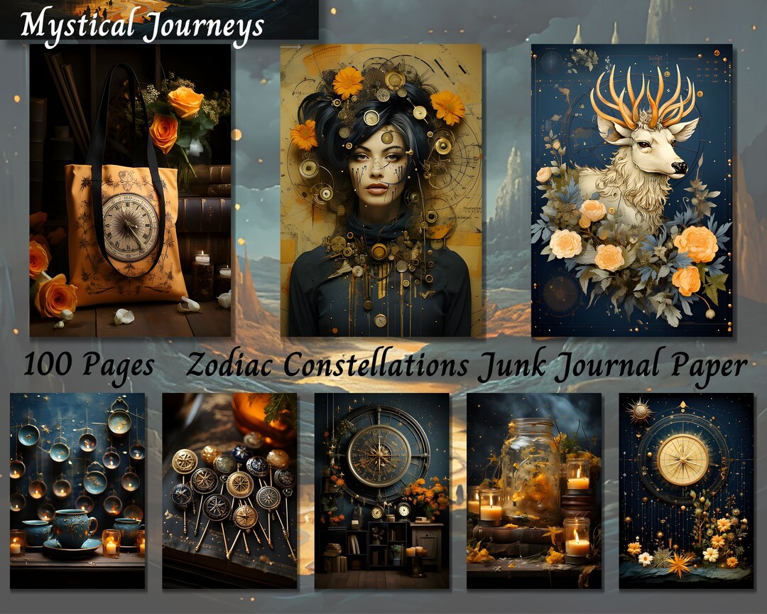Zodiac Constellations Junk Journal Paper, Celestial Space Digital ...