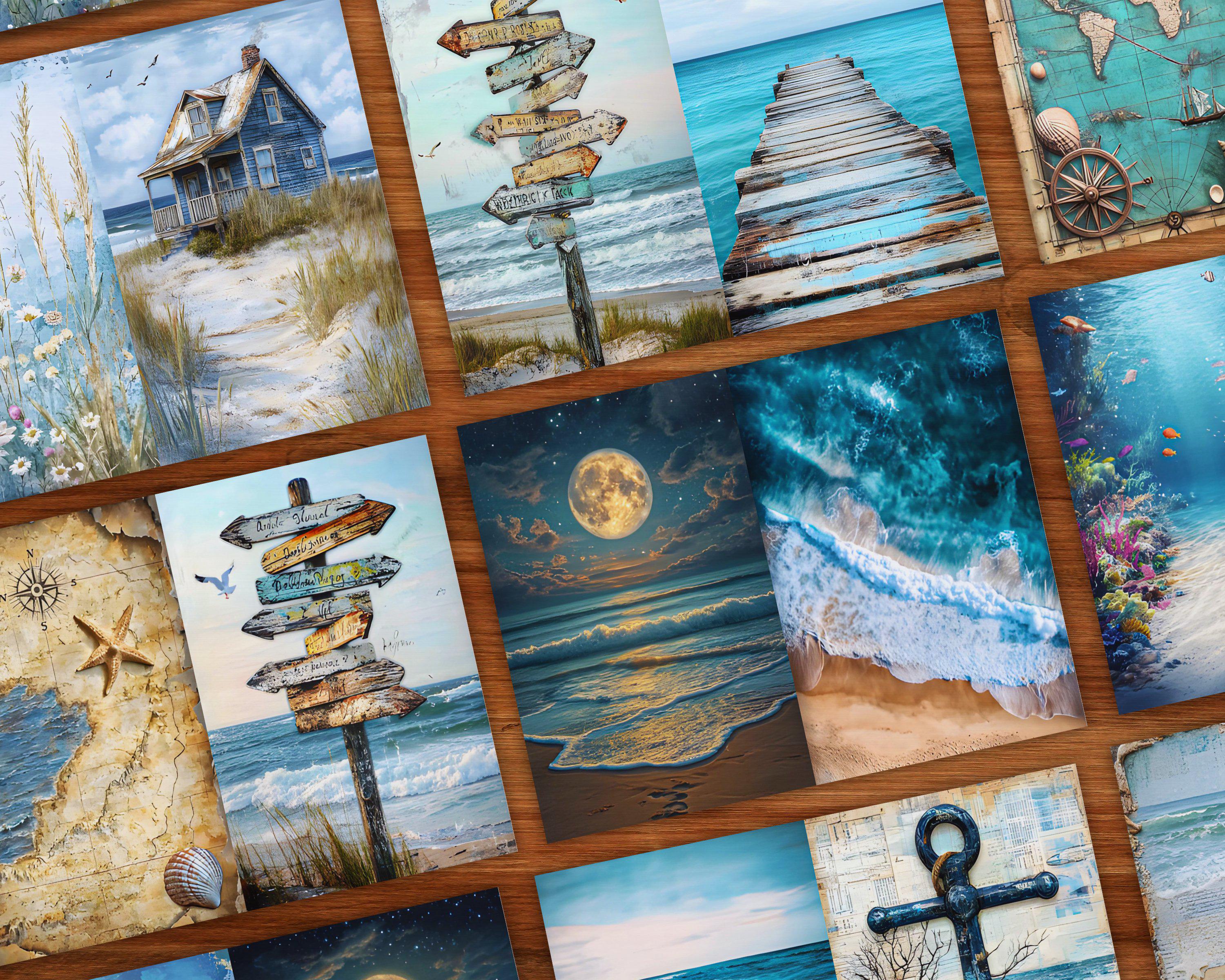 Coastal Junk Journal Page, Beach Seaside Sand Printable Ephemera ...