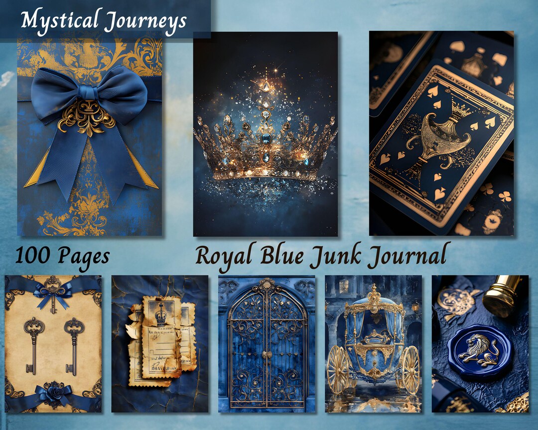 Royal Blue Junk Journal Paper, Watercolor Vintage Printable Ephemera ...