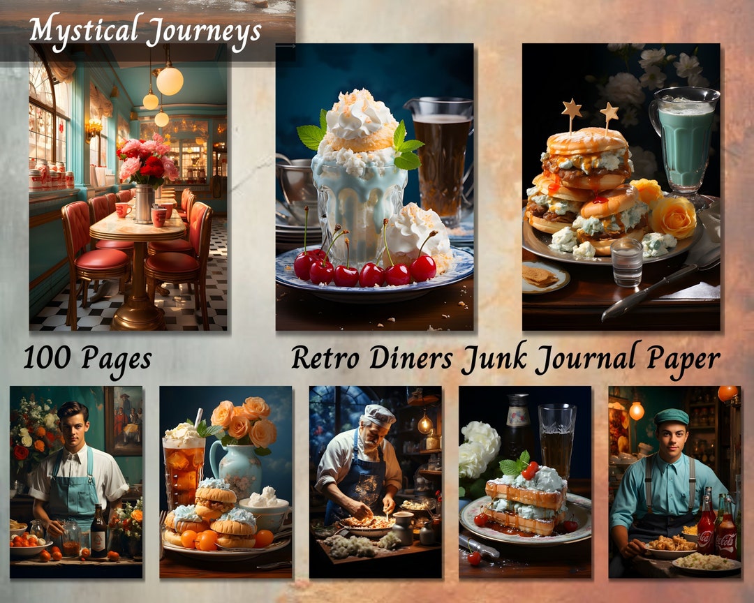 Retro Diners Junk Journal Paper, Journaling Kit, Food Printable ...