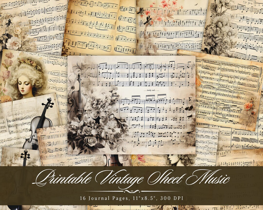 Printable Vintage Sheet Music Junk Journal Kit - Aged Paper Music ...