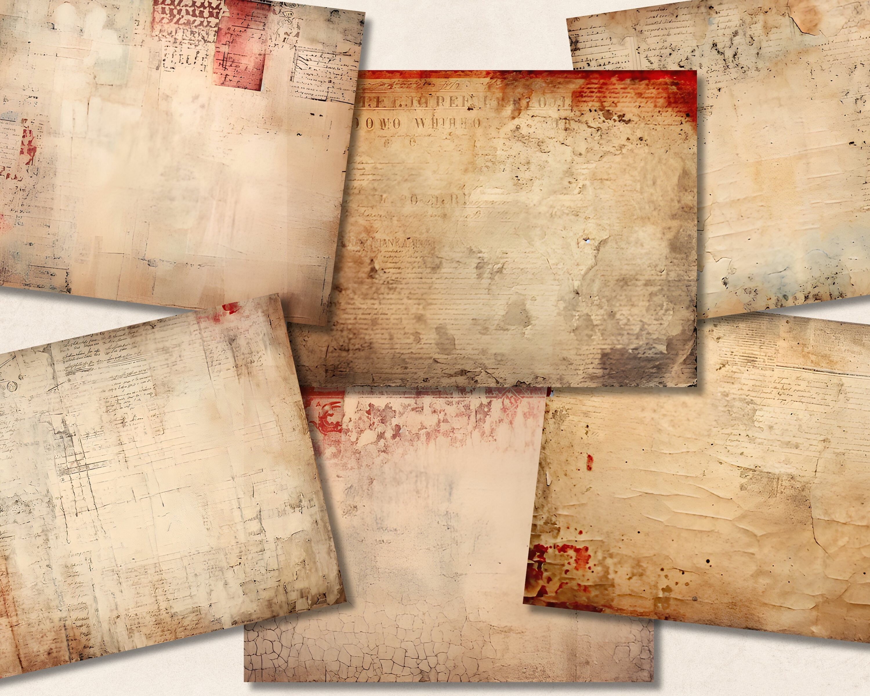 Red Vintage Papers Junk Journal, Handwritten Letter Printable Ephemera ...