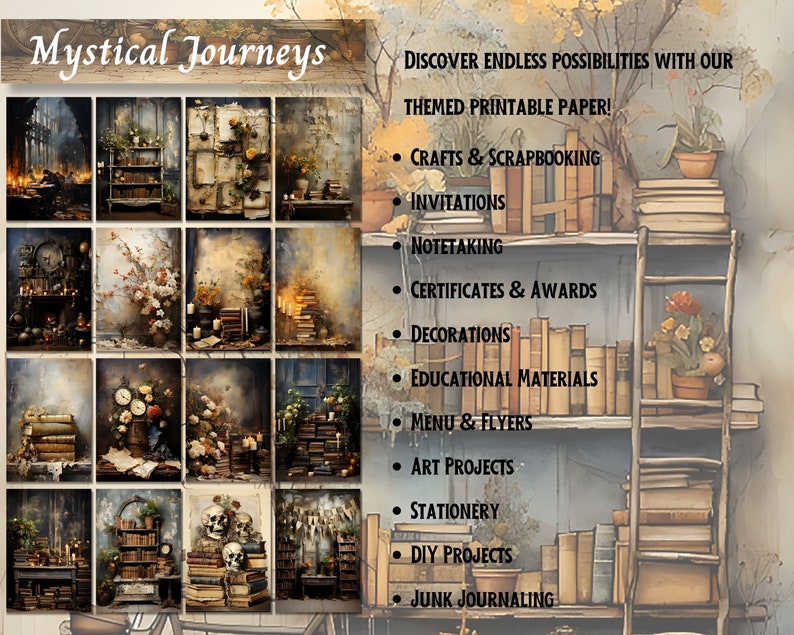 Old Libraries Junk Journal Paper Kit, Homemade Ephemera Journal, Shabby ...