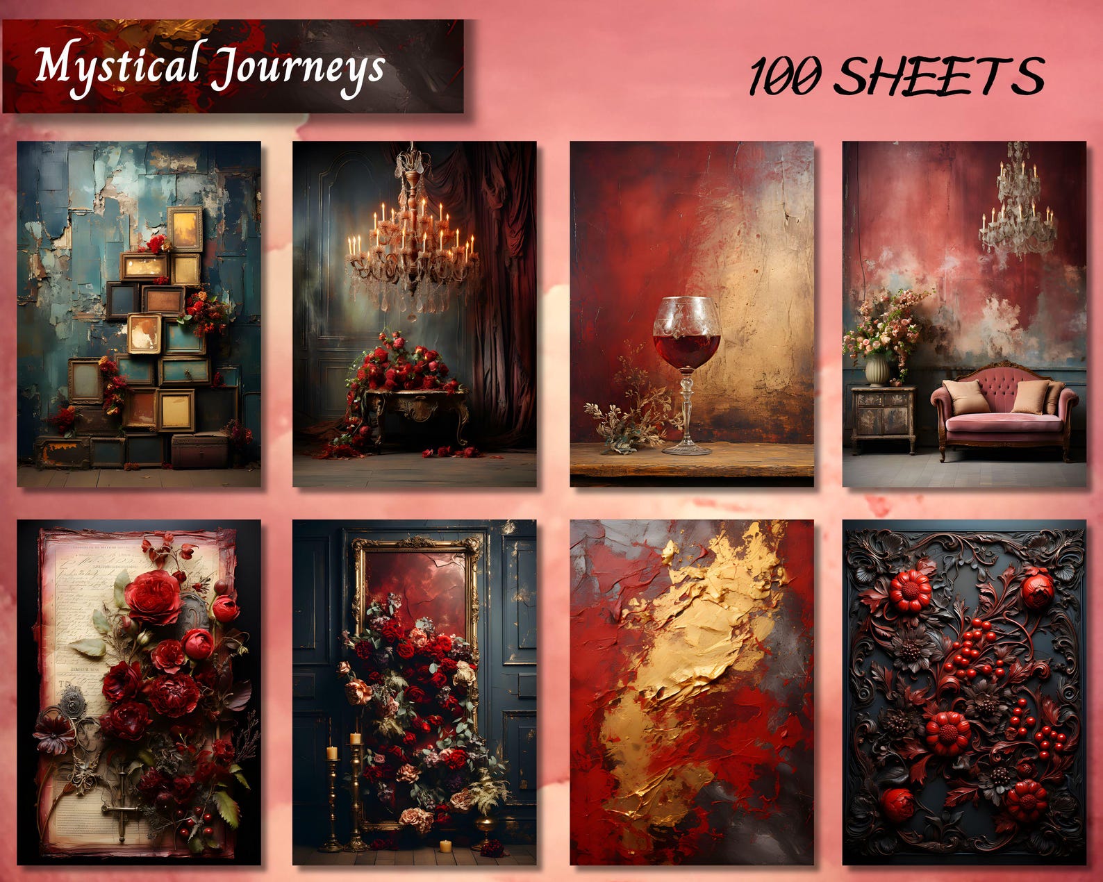 Red Velvet Junk Journal Paper, Watercolor Floral Printable Ephemera ...