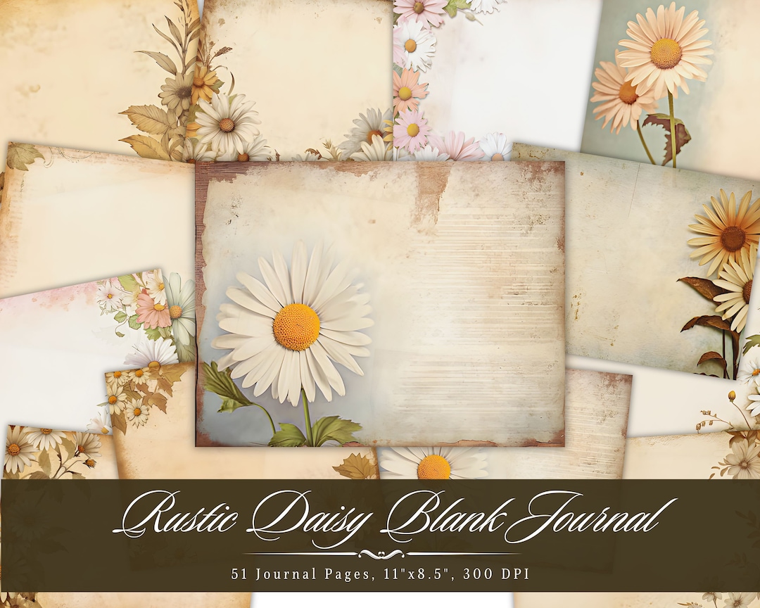 Rustic Daisy Blank Junk Journal Page, Vintage Flower Printable Ephemera ...