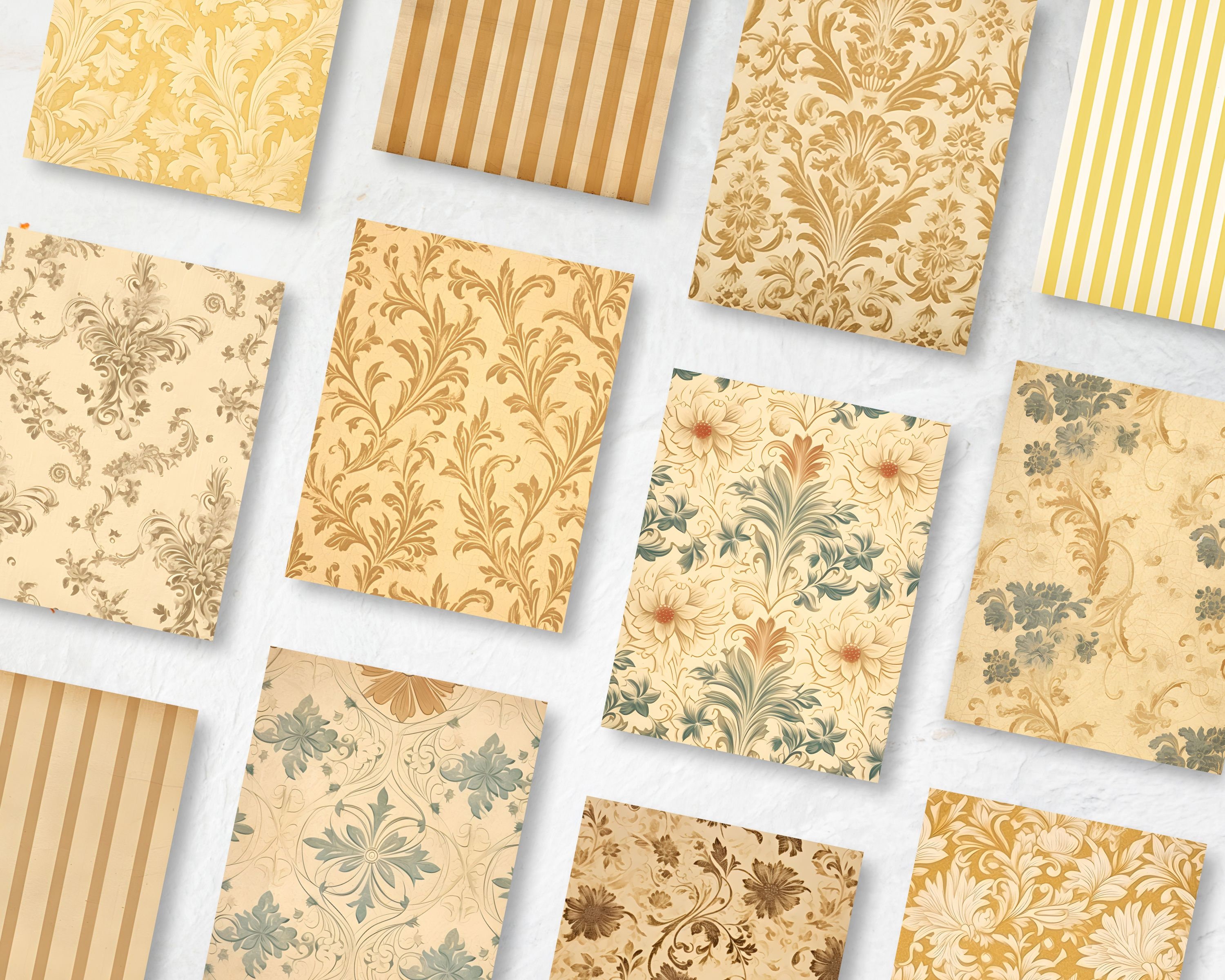 Vintage Yellow Digital Paper, Yellow Pattern Page, Printable Ephemera ...