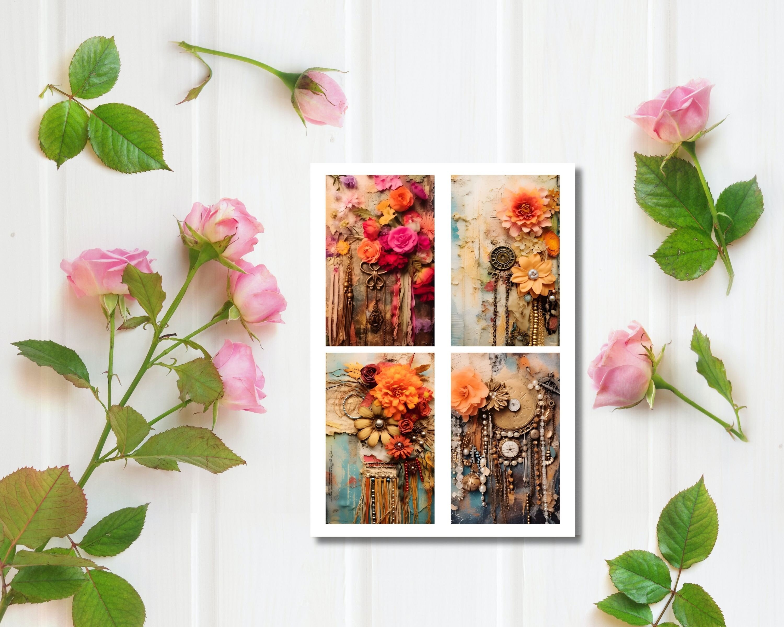 Boho Chic Style Junk Journal Paper, Digital Mixed Media, Shabby Chic ...