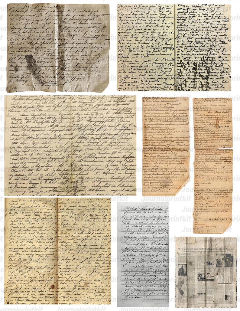 Handwritten Script Printable Paper, Vintage Journal Paper, Junk ...