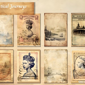 Antique Postage Stamps Junk Journal Paper, Vintage Old Newspaper ...