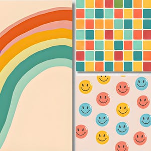 Groovy Retro Digital Paper, Retro Boho Printable Ephemera Pages ...