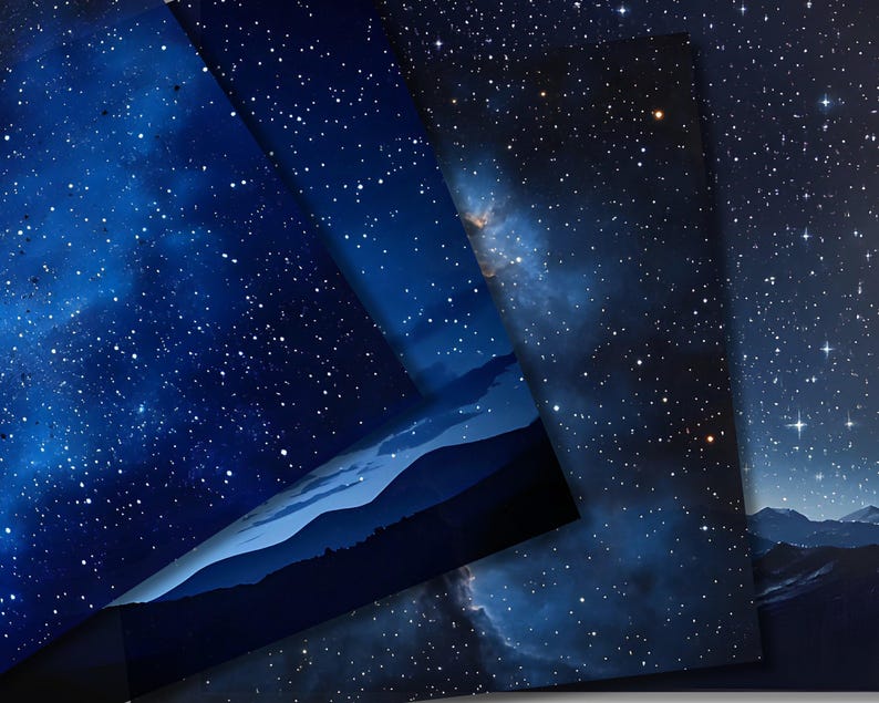 Starry Night Digital Paper, Stars Night Sky Junk Journal, Nebula Galaxy ...