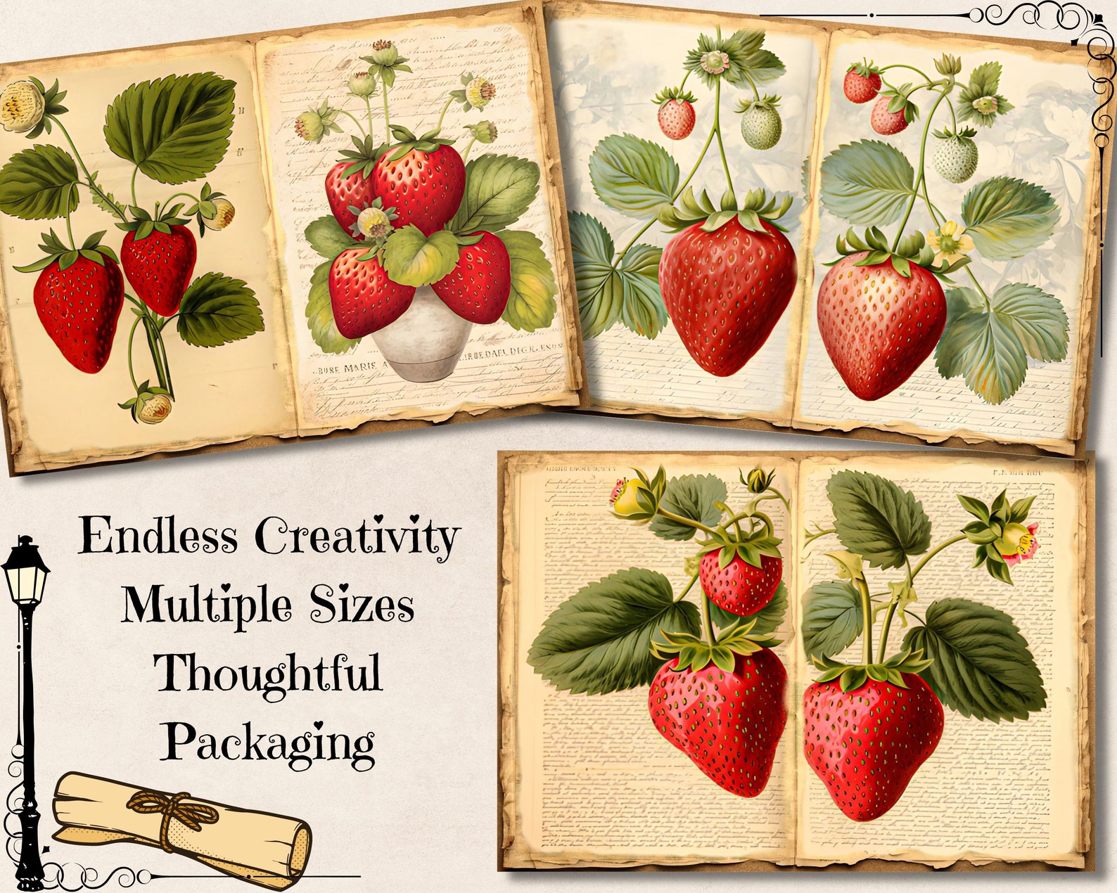Strawberries Junk Journal Page, Strawberry Fruit Printable Ephemera ...