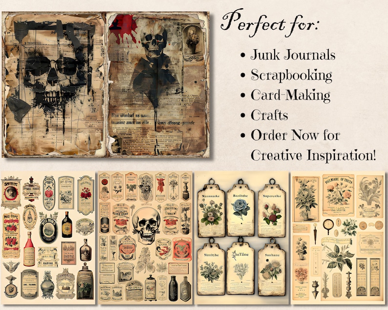 Sinister Junk Journal Paper, Vintage Spooky Printable Ephemera, Old ...