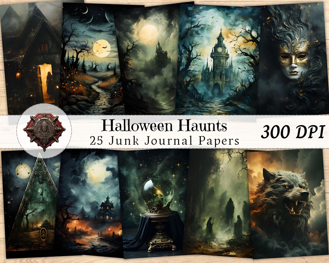 Halloween Haunts Junk Journal Paper , Spooky Watercolor Shabby Chic ...