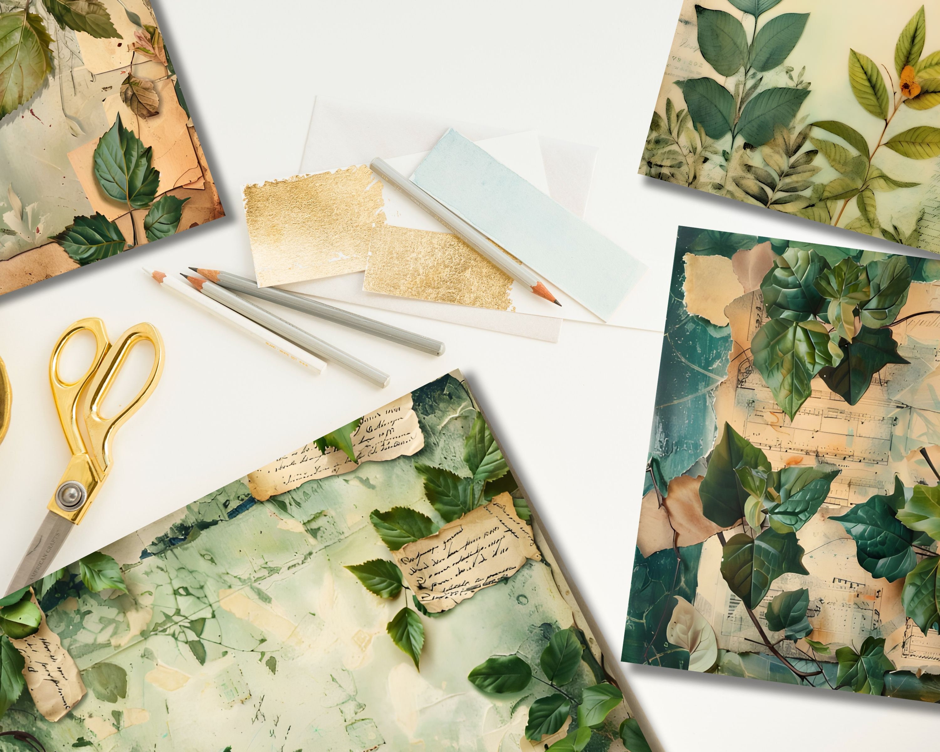 Green Leaf Junk Journal Paper, Vintage Botanical Nature Page, Garden ...