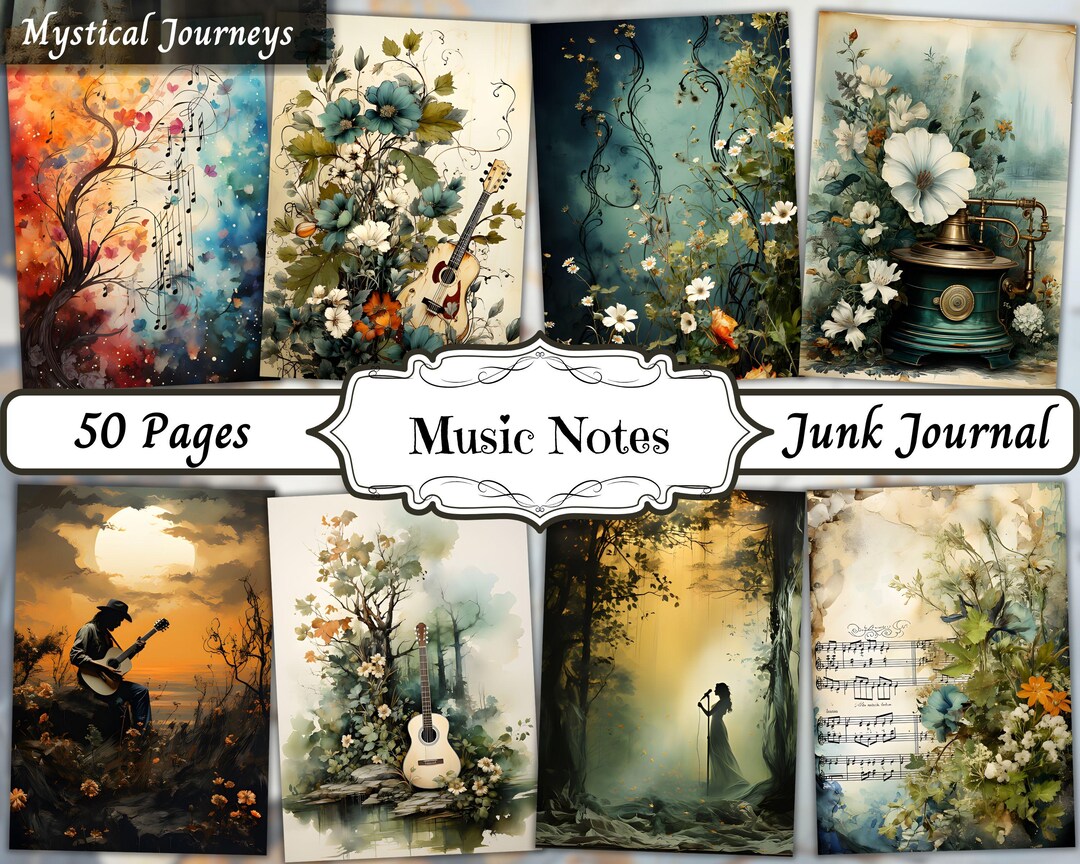 Music Notes Junk Journal Kit, Watercolor Musical Shabby Chic Paper ...