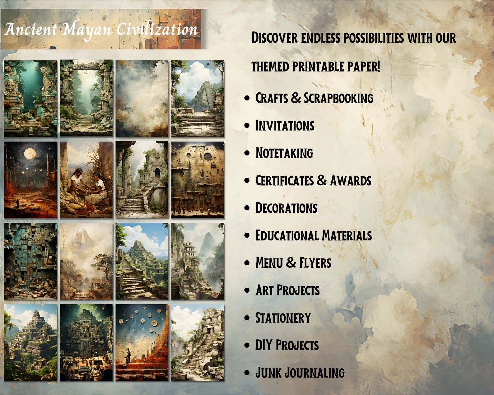 Big Journaling Bundle, Ancient Mayan Civilization Junk Journal Paper ...
