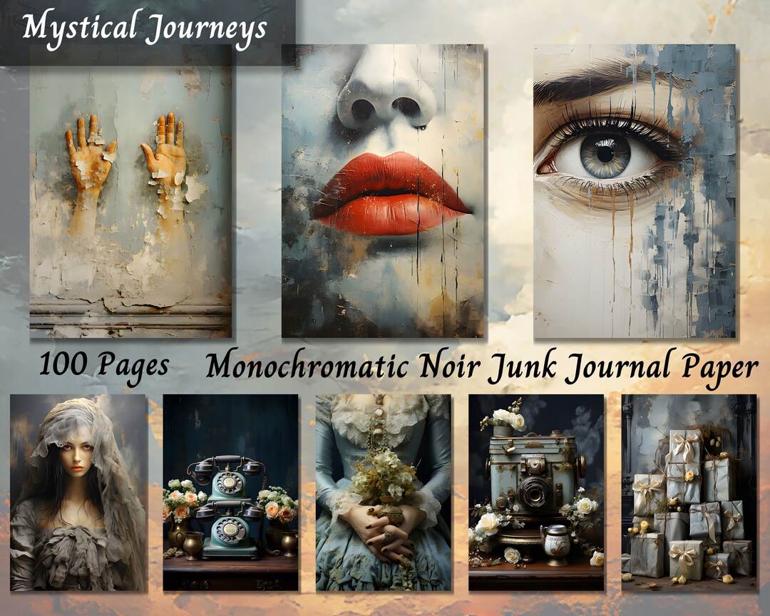 Monochromatic Noir Junk Journal Paper, Vintage Artistic Printable ...