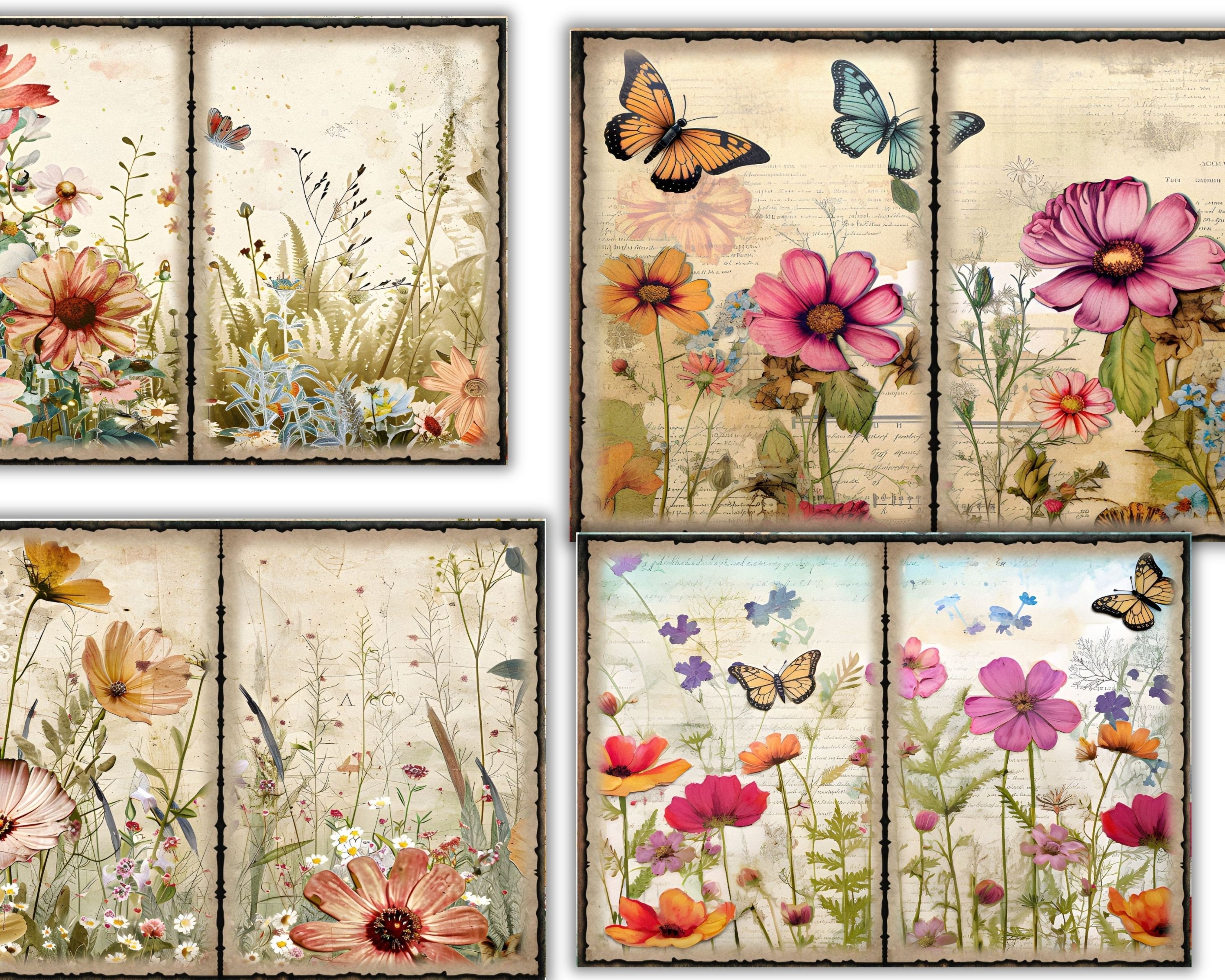 Spring Junk Journal Kit, Watercolor Floral Paper, Vintage Birds Flower ...