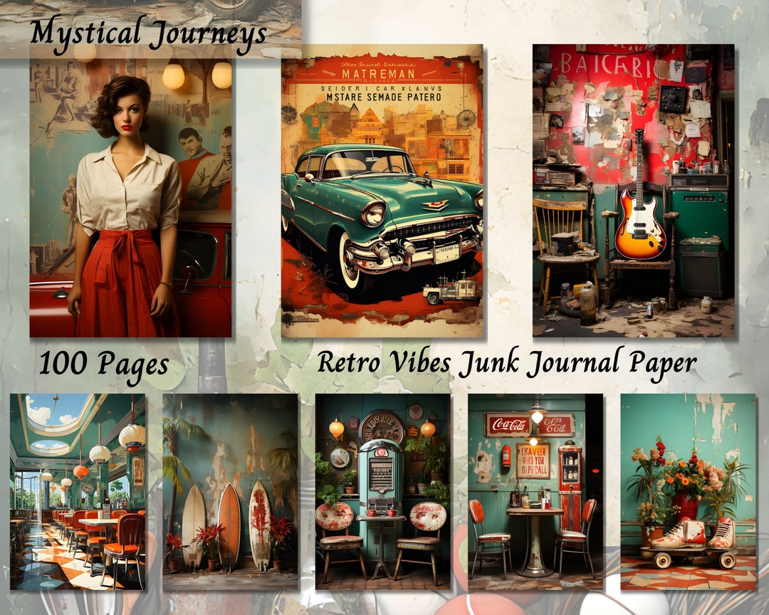 Retro Vibes Junk Journal Kit Paper, Shabby Chic Digital Vintage ...