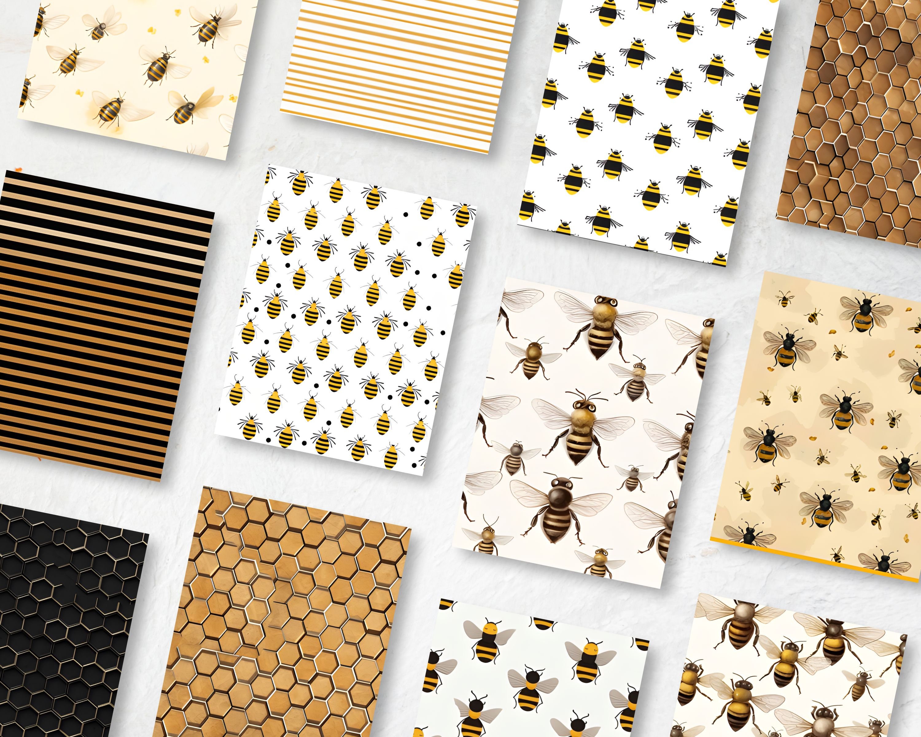 Honey Bee Paper, Bee Digital Pages for Scrapbooking, Junk Journal Kit ...