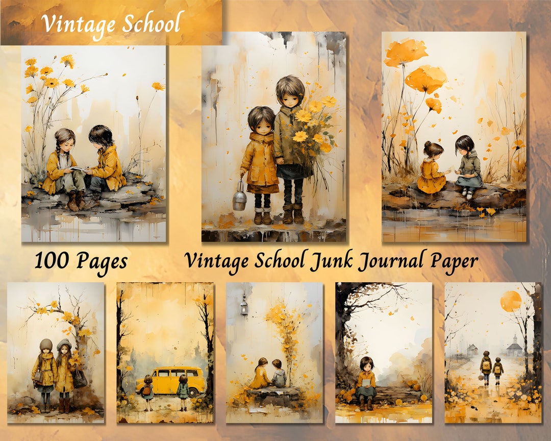 Vintage School Junk Journal Paper, Children Students Printable Ephemera ...