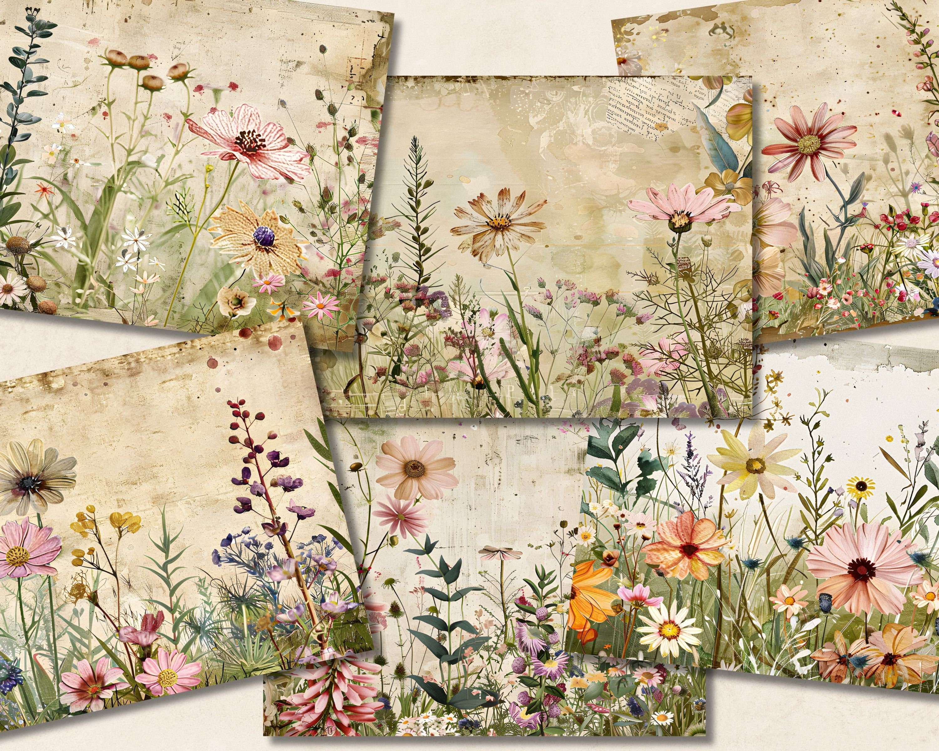 Wildflower Junk Journal Paper, Digital Flowers Page, Spring Digital ...